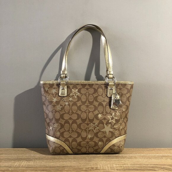 Coach | Bags | Coach Heritage Star Print Signature C Gold Brown Tote ...
